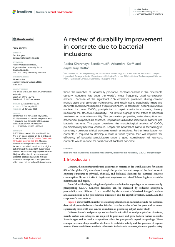 (PDF) A review of durability improvement in concrete due to bacterial ...