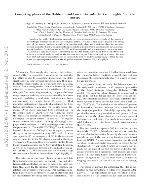 (PDF) Competing phases of the Hubbard model on a triangular lattice ...