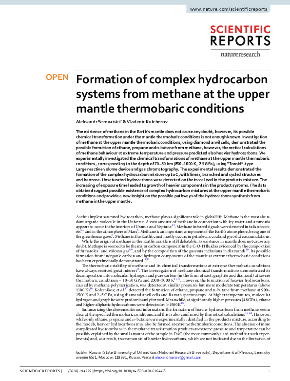 (PDF) Formation of complex hydrocarbon systems from methane at the ...