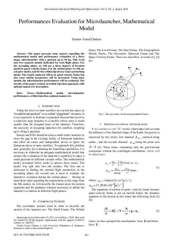 (PDF) Performances Evaluation for Microlauncher, Mathematical Model