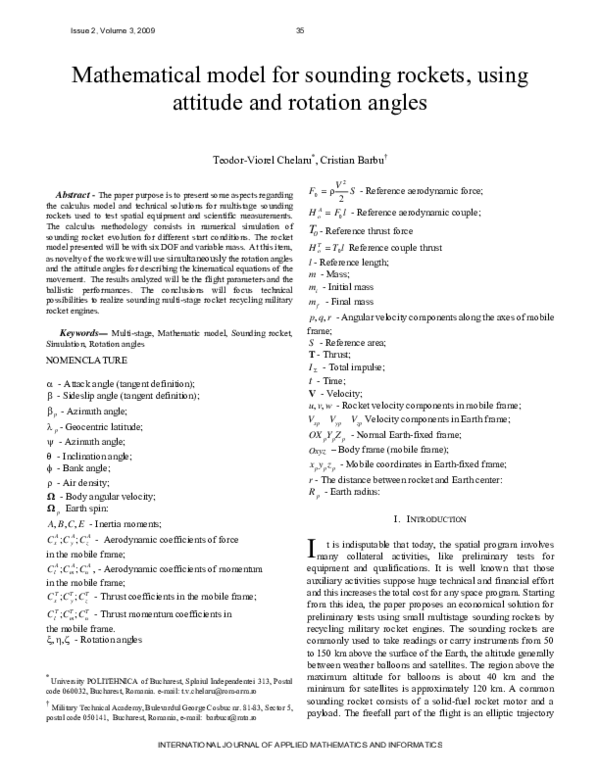 (PDF) Mathematical model for sounding rockets, using attitude and ...