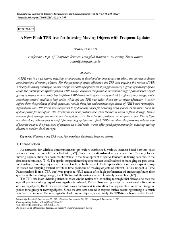 (PDF) A New Flash TPR-tree for Indexing Moving Objects with Frequent ... (PDF) A New Flash TPR-tree for Indexing Moving Objects with Frequent ...