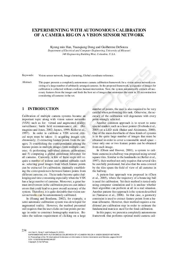 (PDF) Experimenting with Autonomous Calibration of a Camera Rig on a ...
