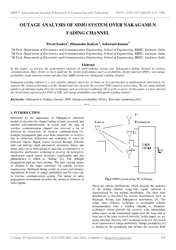 (PDF) Outage Analysis of Simo System Over Nakagami-N Fading Channel