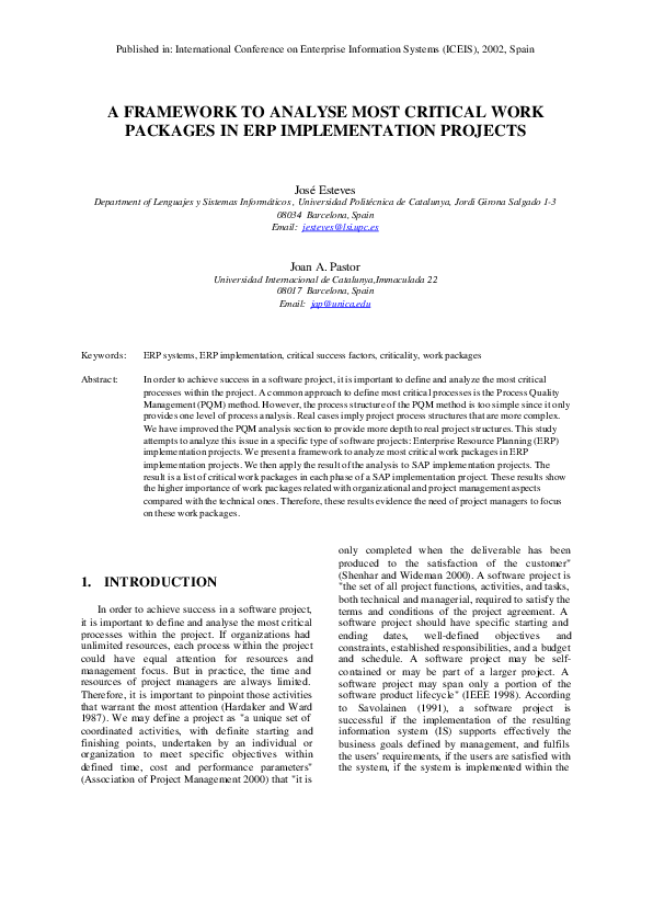 (PDF) A Framework to Analyze Most Critical Work Packages in ERP ...