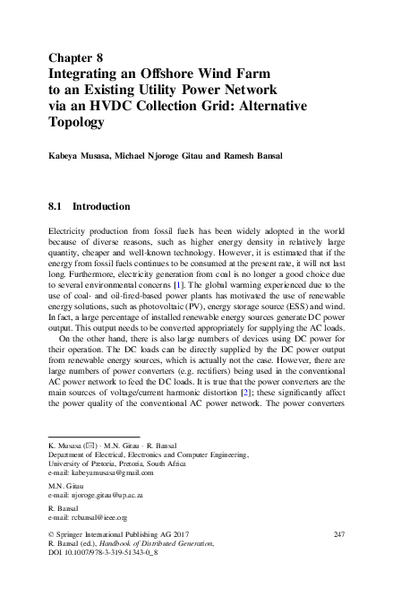 Pdf Integrating An Offshore Wind Farm To An Existing Utility Power Network Via An Hvdc