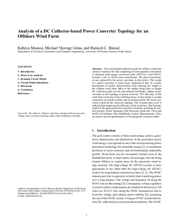 Pdf Analysis Of A Dc Collector Based Power Converter Topology For An Offshore Wind Farm