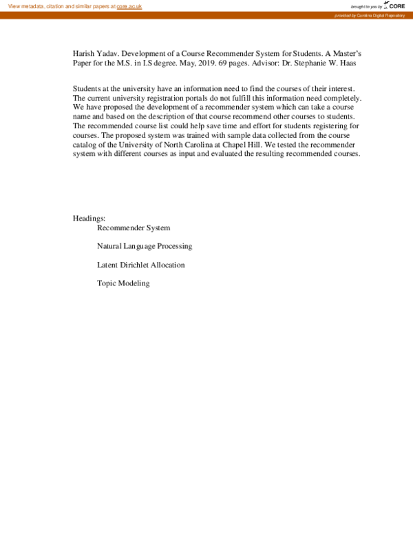 (PDF) Development of a Course Recommender System for Students