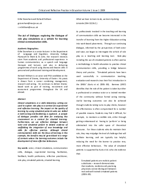 (PDF) The Act of Dialogue: exploring the dialogue of role play simulations as a vehicle for ...