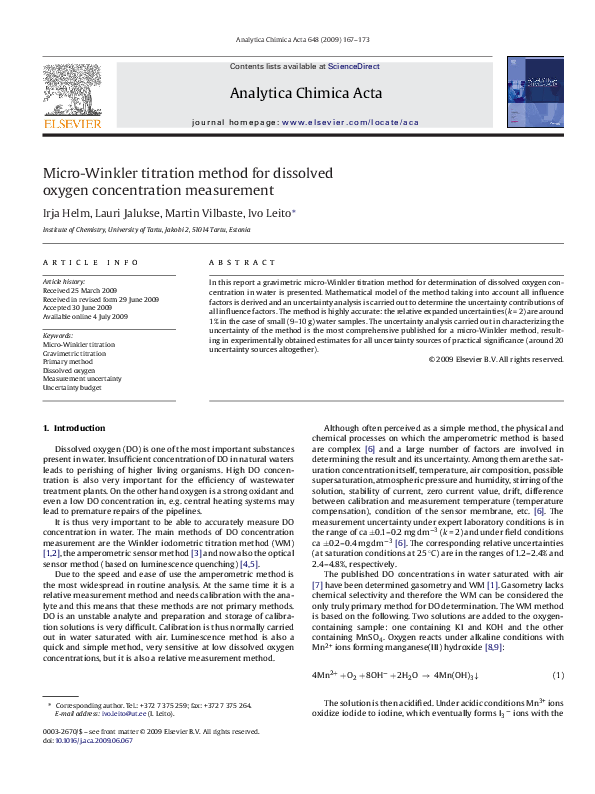 (PDF) Micro-Winkler titration method for dissolved oxygen concentration ...