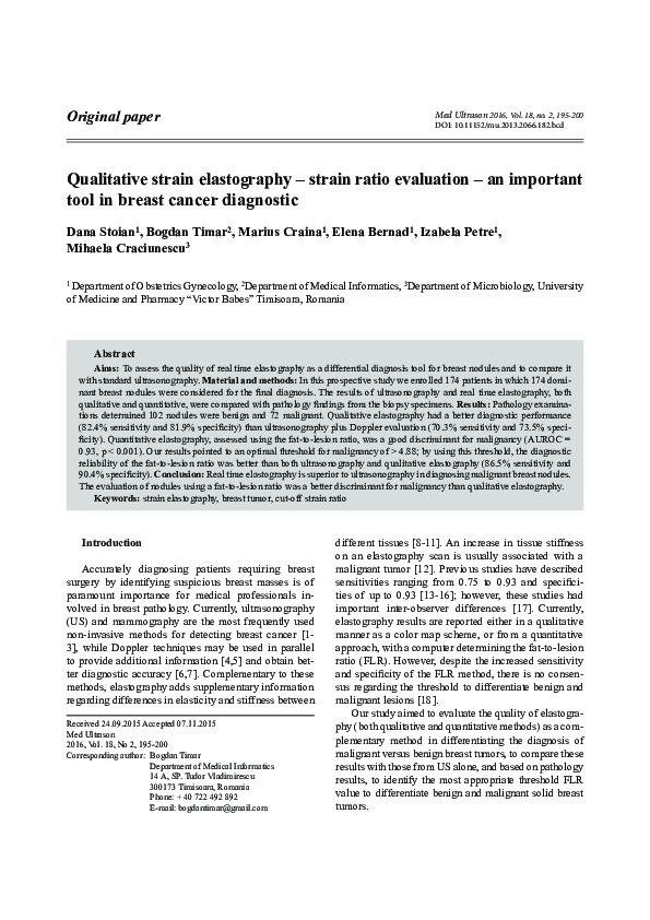 (PDF) Qualitative strain elastography – strain ratio evaluation - an ...