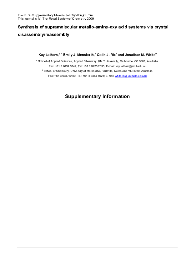 (PDF) Synthesis of supramolecular metallo-amine-oxy acid systems via crystal disassembly/reassembly
