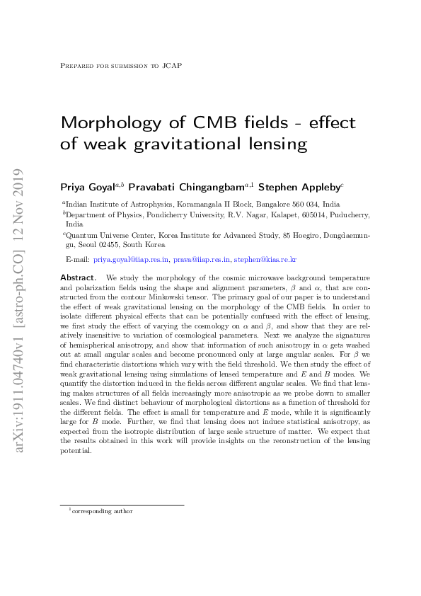 (PDF) Morphology of CMB fields—effect of weak gravitational lensing