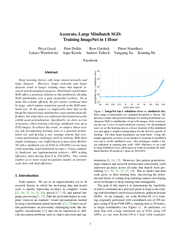(PDF) Accurate, Large Minibatch SGD: Training ImageNet in 1 Hour