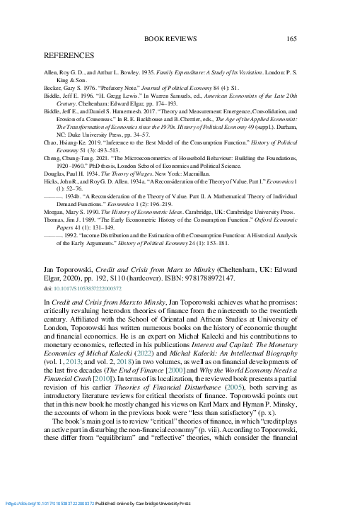 (PDF) Jan Toporowski, Credit and Crisis from Marx to Minsky (Cheltenham ...
