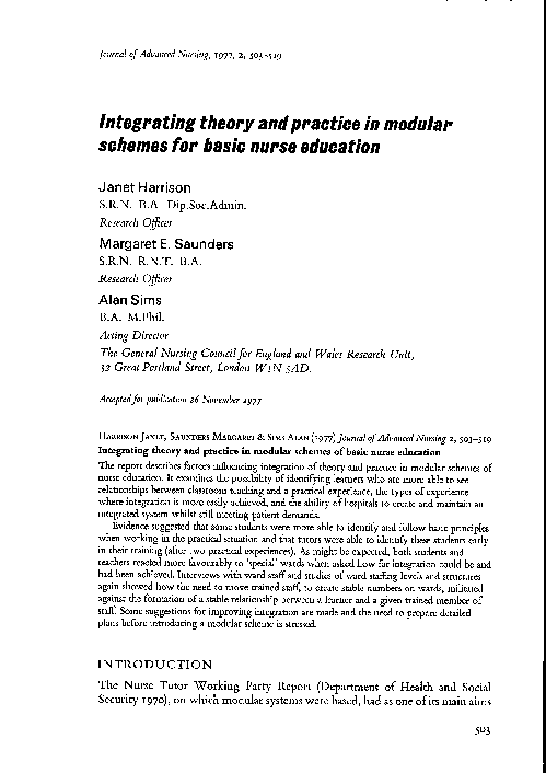 (PDF) Integrating theory and practice in modular schemes for basic nurse education