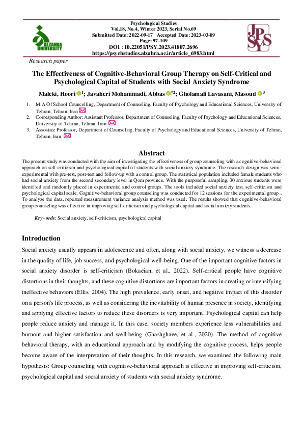 (PDF) Cognitive-Behavioral Therapy for Social Anxiety