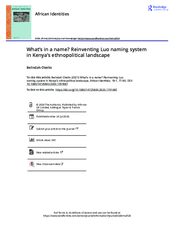 (PDF) What’s in a name? Reinventing Luo naming system in Kenya’s ...