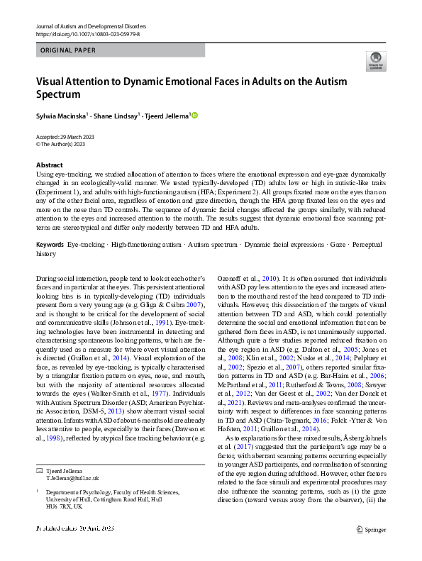(PDF) Visual Attention to Dynamic Emotional Faces in Adults on the ...