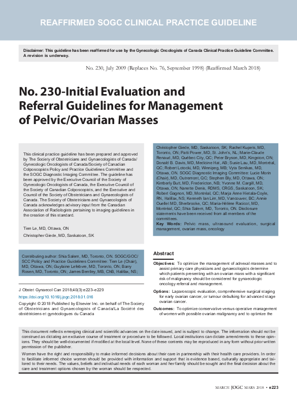(PDF) No. 230-Initial Evaluation and Referral Guidelines for Management ...