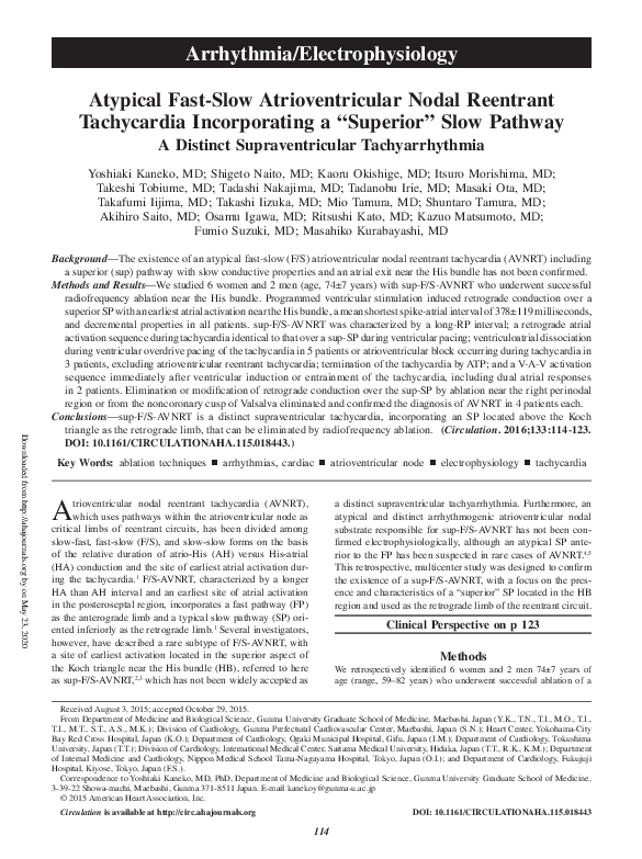 (PDF) Atypical Fast-Slow Atrioventricular Nodal Reentrant Tachycardia Incorporating a "Superior ...