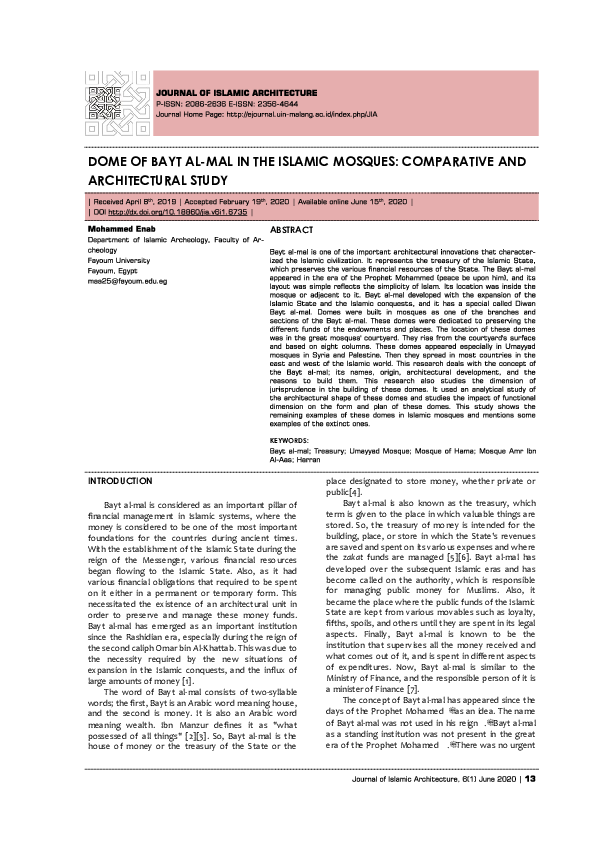 (PDF) Dome of Bayt Al-Mal in the Islamic Mosques: Comparative and ...