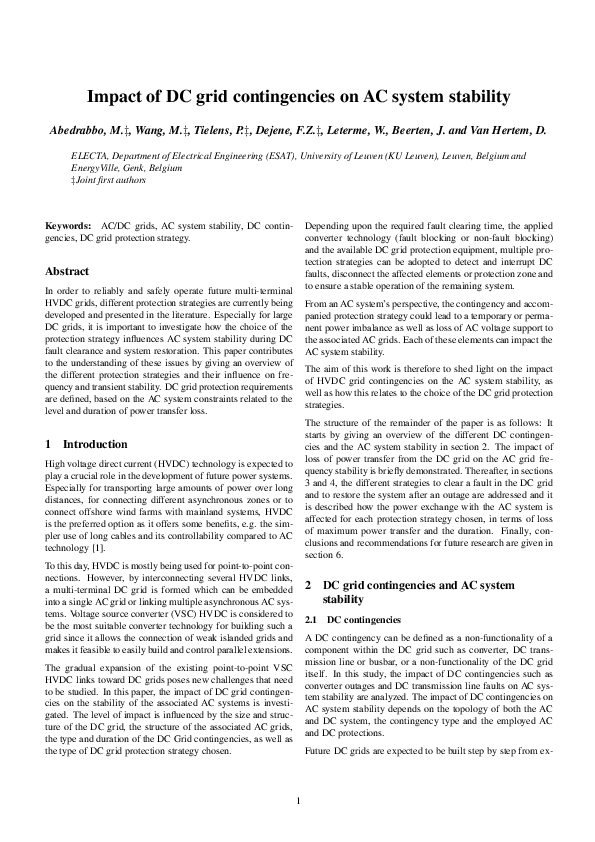 (PDF) Impact of DC grid contingencies on AC system stability