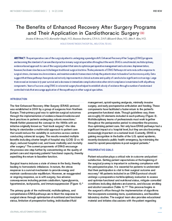 (PDF) The Benefits of Enhanced Recovery After Surgery Programs and ...