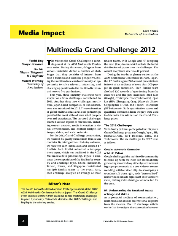 (PDF) Multimedia Grand Challenge 2012