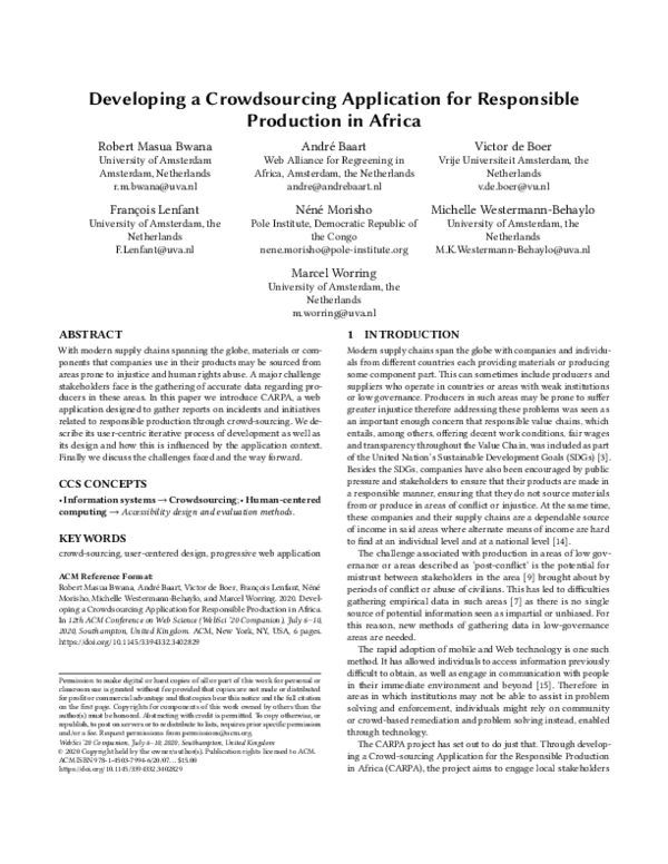 (PDF) Developing a Crowdsourcing Application for Responsible Production in Africa | Marcel ...