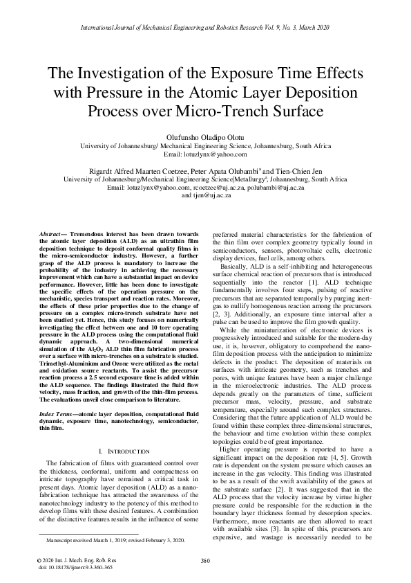 (PDF) The Investigation of the Exposure Time Effects with Pressure in the Atomic Layer ...