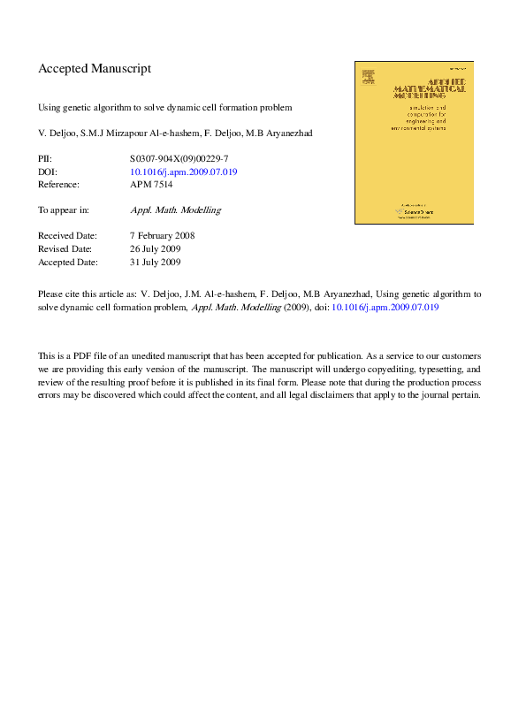 Pdf Using Genetic Algorithm To Solve Dynamic Cell Formation Problem 