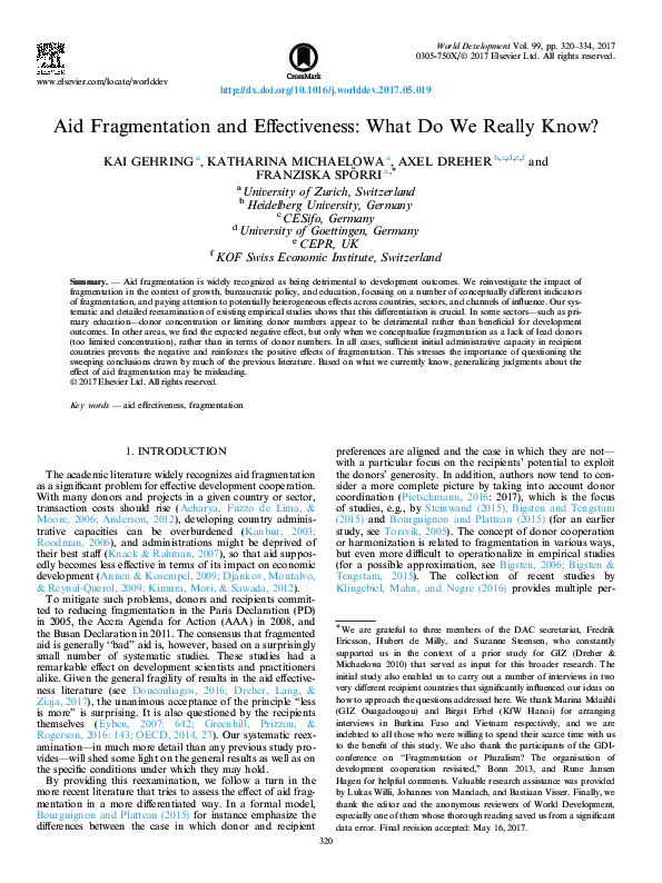 (PDF) Aid Fragmentation and Effectiveness: What Do We Really Know?