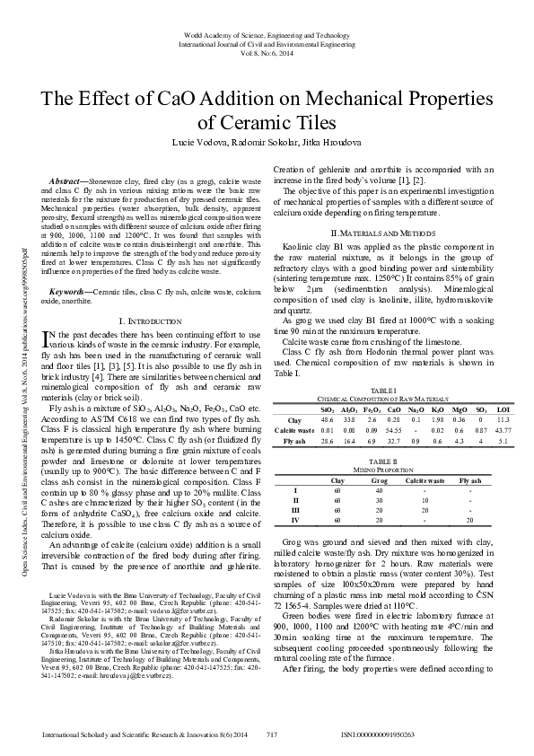 (PDF) The Effect of CaO Addition on Mechanical Properties of Ceramic Tiles