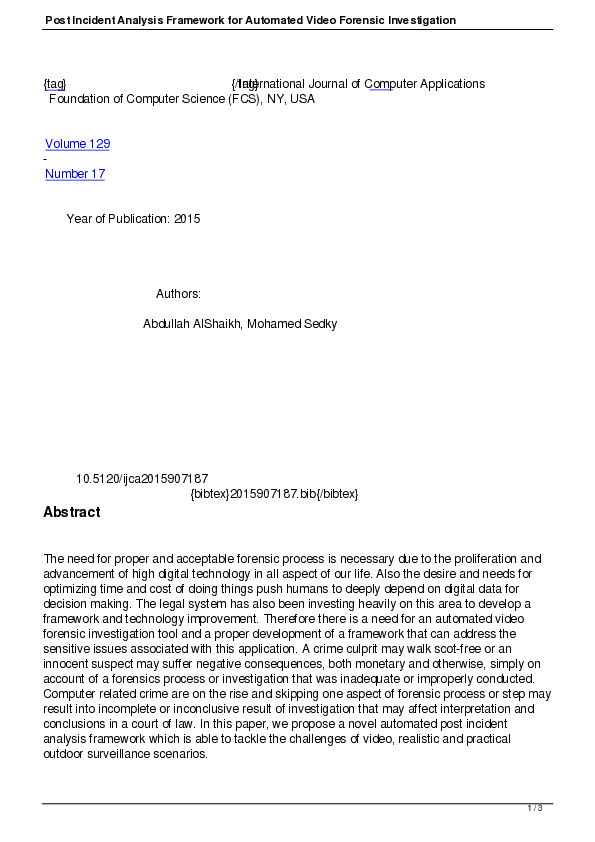 (PDF) Post Incident Analysis Framework for Automated Video Forensic ...