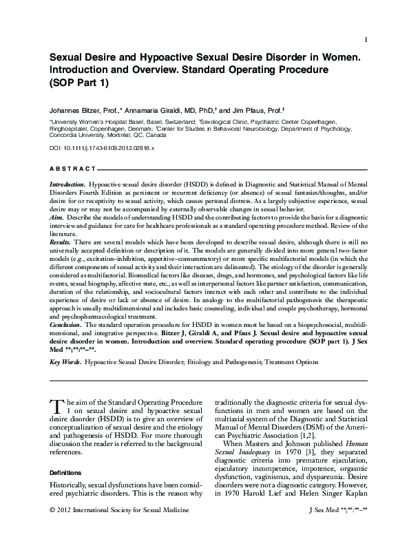 (PDF) Sexual Desire and Hypoactive Sexual Desire Disorder in Women ...