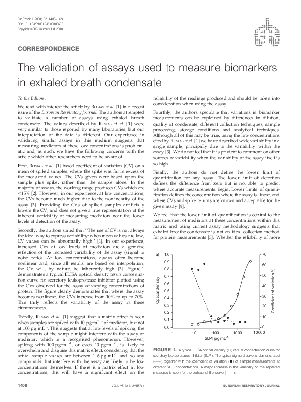 (PDF) The validation of assays used to measure biomarkers in exhaled breath condensate