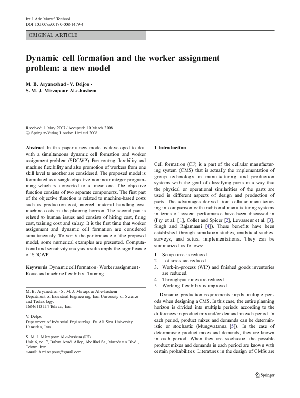 (PDF) Dynamic cell formation and the worker assignment problem: a new model