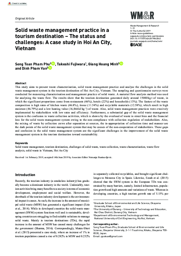 (PDF) Solid waste management practice in a tourism destination – The ...