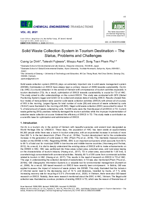 (PDF) Solid waste collection system in tourism destination – the status, problems and challenges