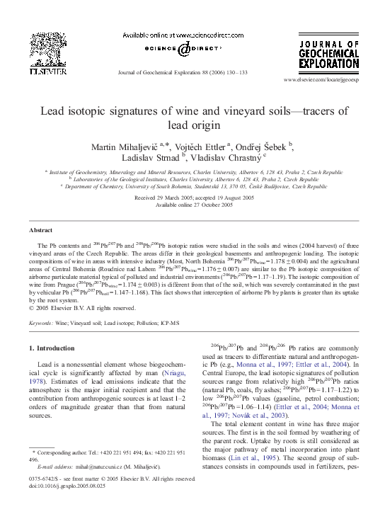 (PDF) Lead isotopic signatures of wine and vineyard soils—tracers of ...