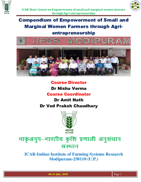 (PDF) ICAR Short Course on Empowerment of small and marginal women ...