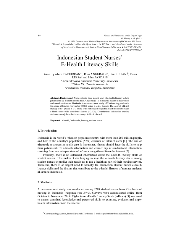 (PDF) Indonesian Student Nurses’ E-Health Literacy Skills