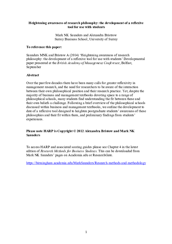 (PDF) Heightening awareness of research philosophy: the development of ...