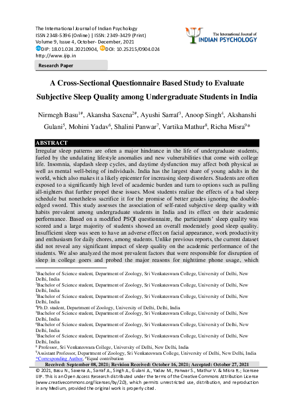 (PDF) A Cross-Sectional Questionnaire Based Study to Evaluate ...