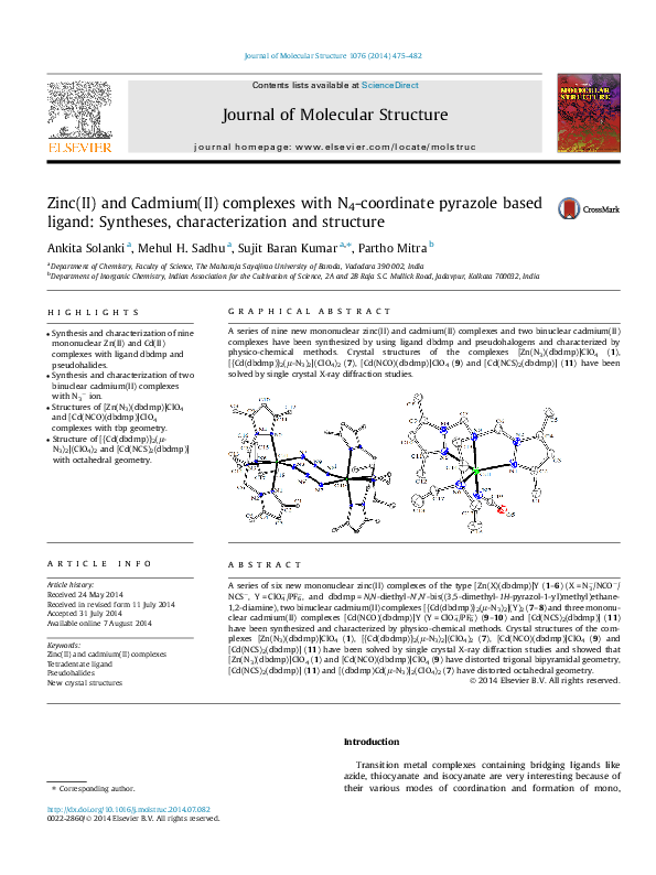 Pdf Zincii And Cadmiumii Complexes With N4 Coordinate Pyrazole