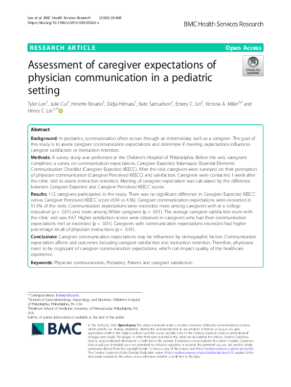 (PDF) Assessment of caregiver expectations of physician communication ...