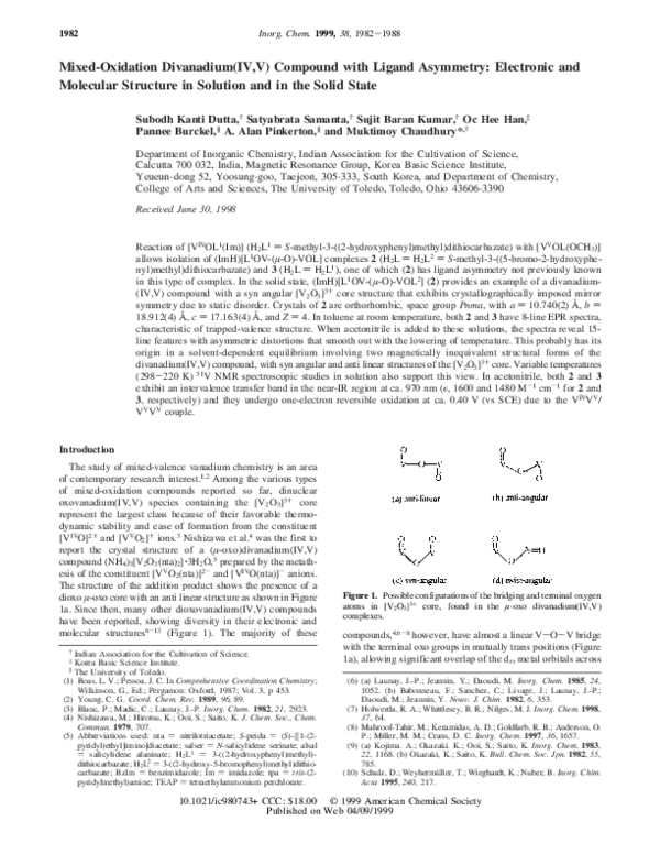 (PDF) Mixed-Oxidation Divanadium(IV,V) Compound with Ligand Asymmetry ...