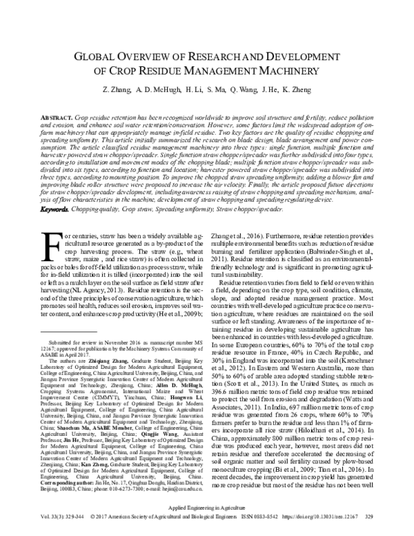 (PDF) Global Overview of Research and Development of Crop Residue Management Machinery