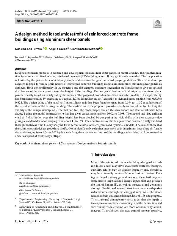 Pdf A Design Method For Seismic Retrofit Of Reinforced Concrete Frame Buildings Using Aluminum